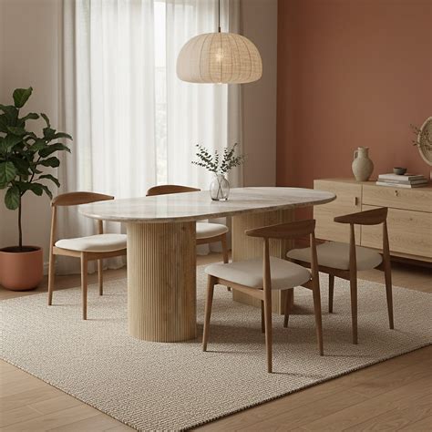 Ajmer Oval Natural Marble Stone Dining Table 6 To 8 Seater