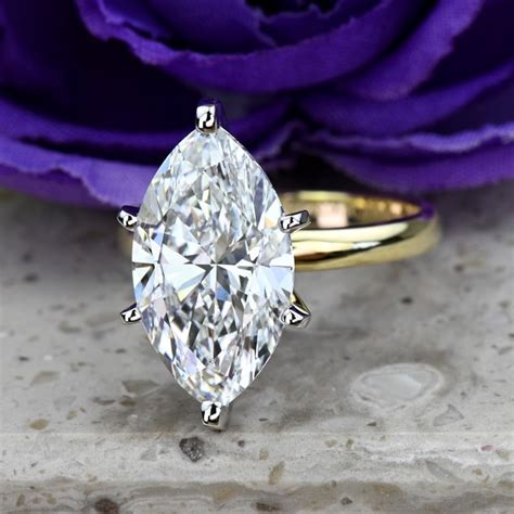 5 Carat Lab Grown Marquise Diamond Six Prong Solitaire Engagement Ring