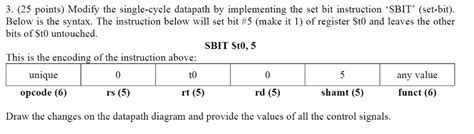 Modify The Single Cycle Datapath By Implementing The Chegg Com