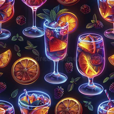Neon Seamless Pattern Cocktail Party Background Alcohol Ai Generative