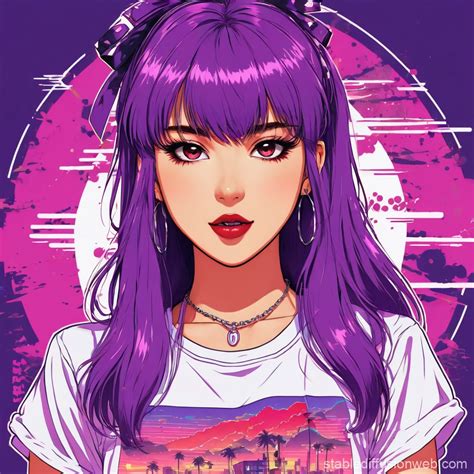 Playera Con Chica Emo Sangre En La Boca Color Purpura Retro Lofi 80s