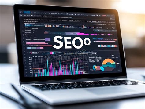 Laptop Displaying Seo Data Analytics With Charts And Graphs On The
