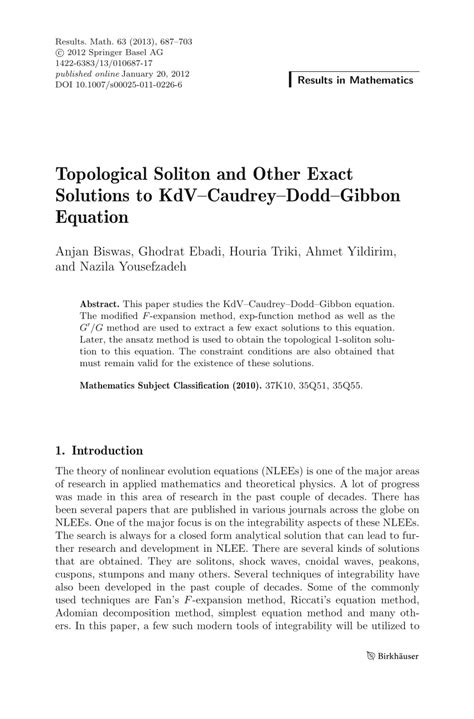 Pdf Topological Soliton And Other Exact Solutions To Kdv Caudrey Dodd Gibbon Equation