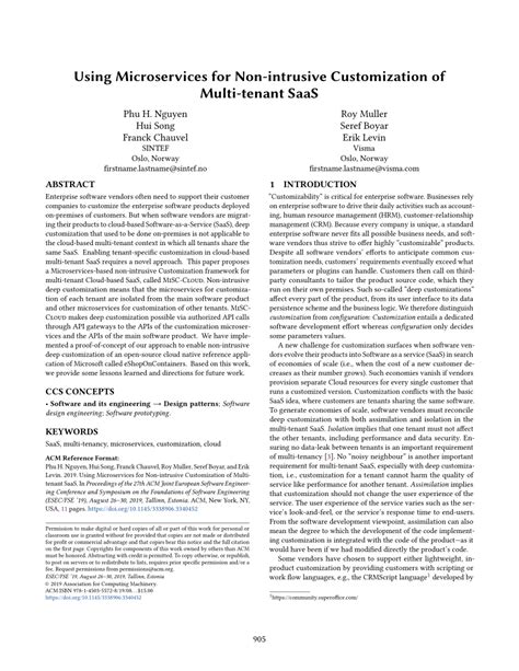 Pdf Using Microservices For Non Intrusive Customization Of Multi Tenant Saas