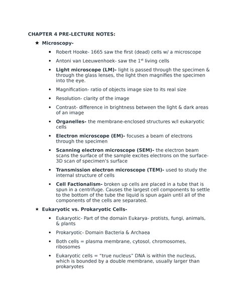 Unl Life 120 Chapter 4 Pre Lecture And Lecture Notes Chapter 4 Pre Lecture Notes Microscopy