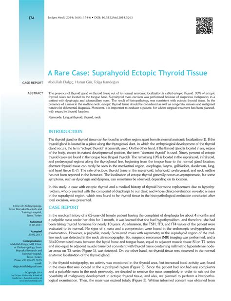 Pdf A Rare Case Suprahyoid Ectopic Thyroid Tissue
