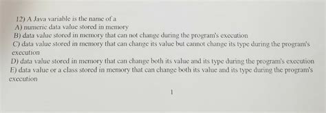 Solved A Java Variable Is The Name Of A A Numeric Data Chegg
