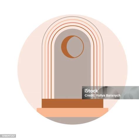 모로코 계단 아치 벽 아크 아이콘 벡터 보헤미안 스타일의 건축 요소 튀니지 알제리 트렌디 한 추상 인쇄 보헤미안 태양 달 선 문 현대미학 갈색에 대한 스톡 벡터 아트 및