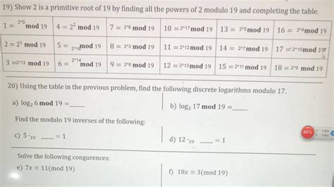 solved 19 show 2 is a primitive root of 19 by finding all