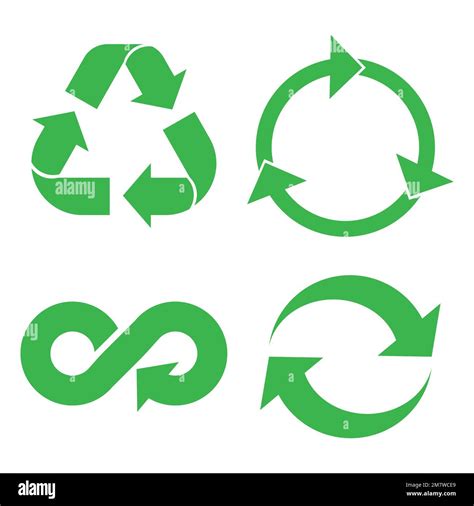 Eco Cycle Arrows Icon Set Green Recycled Symbol Green On White Background Vector Illustration
