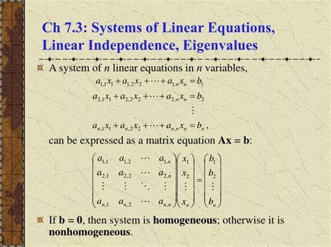 Ppt Ch 73 Systems Of Linear Equations Linear Independence