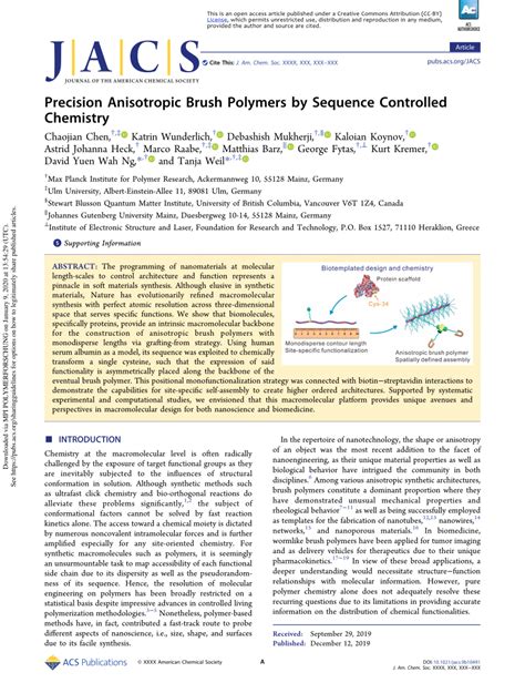 Pdf Precision Anisotropic Brush Polymers By Sequence Controlled Chemistry