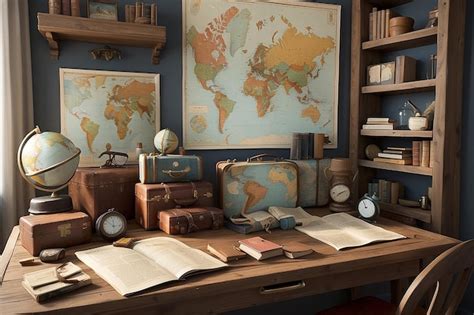 Premium AI Image Vintage Travelthemed Study