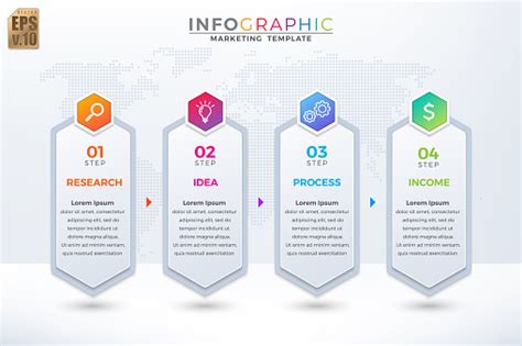 인포 그래픽 비즈니스 디자인 육각형 아이콘 다채로운 마케팅 템플릿 벡터 회색 배경에 4 가지 옵션 또는 단계 마케팅 프로세스
