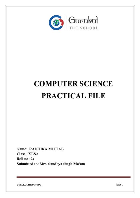 Cspractical Computer Science Practical File Name Radhika Mittal Class Xi S Roll No 24