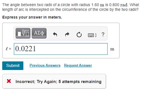 Solved The Angle Between Two Radii Of A Circle With Radius Chegg