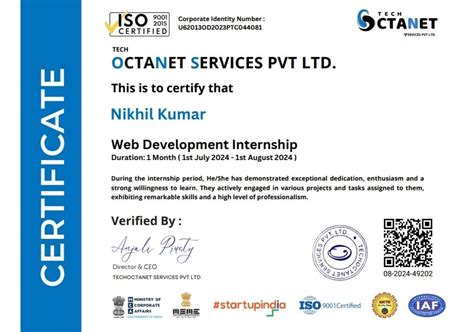 Nikhil Kumar On Linkedin Webdevelopment Internship Octanet Careergrowth Javascript Learning