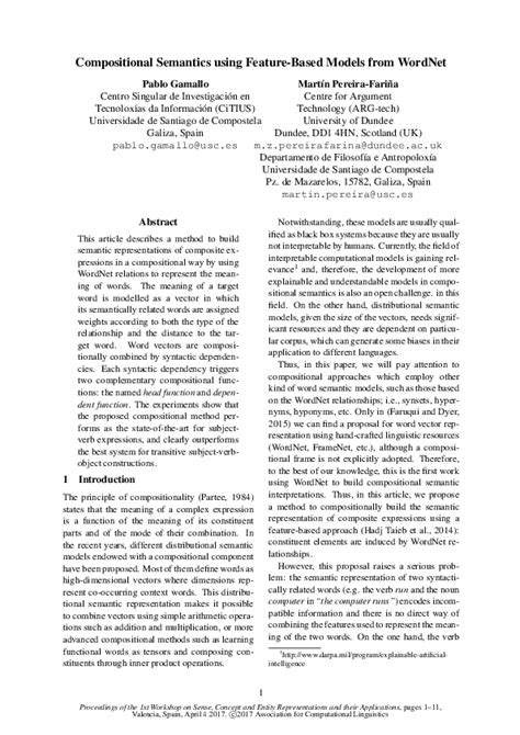 Pdf Compositional Semantics Using Feature Based Models From Wordnet