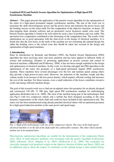 Pdf Particle Swarm Optimization Of The Stator Of A High Speed Pm Synchronous Machine