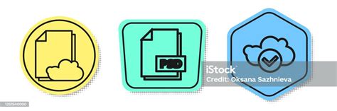 라인 클라우드 스토리지 텍스트 문서 Psd 파일 문서 및 확인 표시가 있는 클라우드를 설정합니다 컬러 셰이프입니다 벡터 0명에 대한 스톡 벡터 아트 및 기타 이미지 Istock