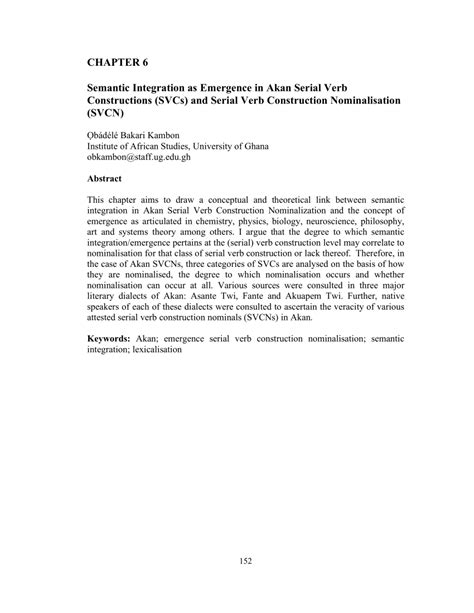 Pdf Semantic Integration As Emergence In Akan Serial Verb Constructions Svcs And Serial Verb