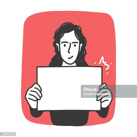 빈 연설 거품을 들고 있는 한 젊은 여성 손으로 그린 낙서 디자인 개념에 대한 스톡 벡터 아트 및 기타 이미지 개념 공란 구름 Istock