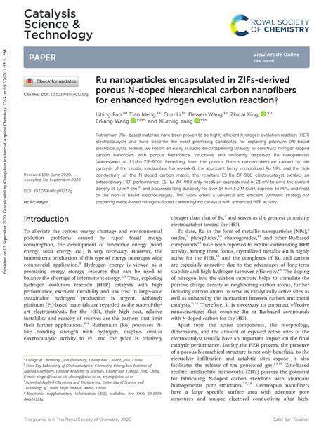 Pdf Ru Nanoparticles Encapsulated In Zifs Derived Porous N Doped Hierarchical Carbon