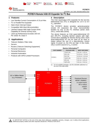 Pcf8574 Remote 8 Bit Io Expander For I2c Bus