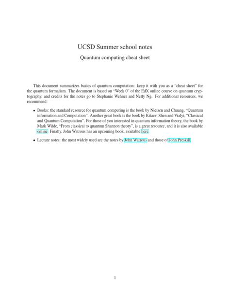 Cheat Sheet Quantum Computing Pdf