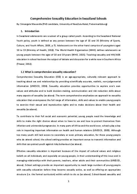 Pdf Comprehensive Sexuality Education In Swaziland Schools