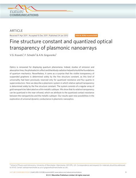 Pdf Fine Structure Constant And Quantized Optical Transparency Of