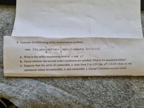 Solved K Consider The Following Utility Maximization Chegg Com