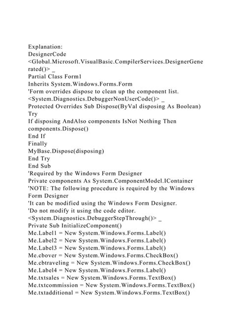 Explanationdesignercodeglobalmicrosoftvisualbasiccompilerdocx