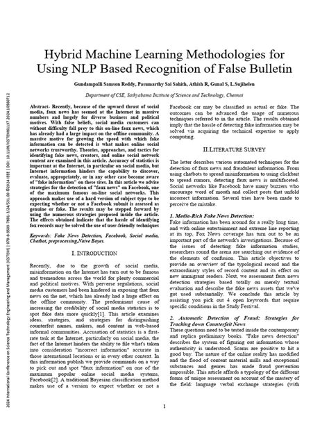 Hybrid Machine Learning Methodologies For Using Nlp Based Recognition Of False Bulletin Pdf