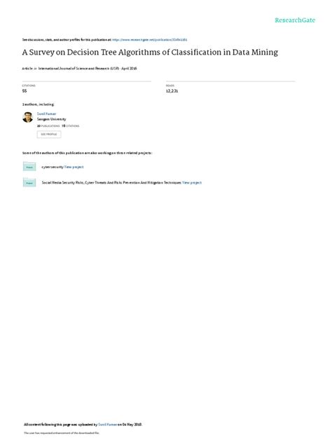 A Survey On Decision Tree Algorithms Of Classification In Data Mining Pdf Statistical