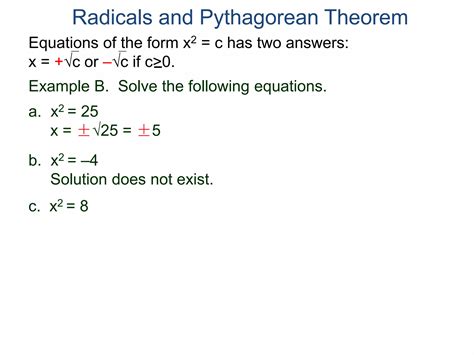4 1 Radicals And Pythagorean Theorem Ppt