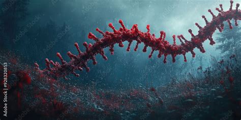 Microscopic View Of A Dangerous Virus Cell Mutating With Rna Strands Floating Around It This