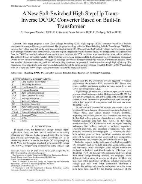 Pdf A New Soft Switched High Step Up Trans Inverse Dcdc Converter Based On Built In Transformer