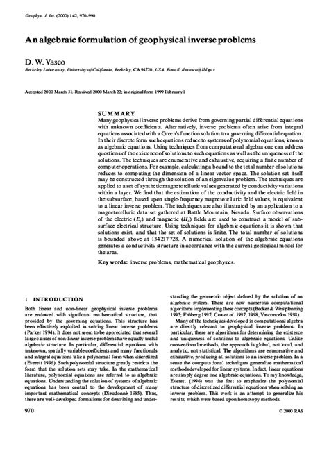 Pdf An Algebraic Formulation Of Geophysical Inverse Problems