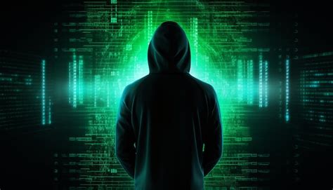 Premium Photo Hooded Silhouette Hacker With Lines Of Code In The