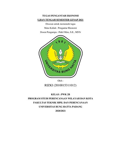 Uts Pengantar Ekonomi Tugas Pengantar Ekonomi Ujian Tengah Semester Genap 2021 Disusun Untuk