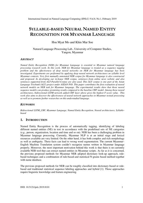 Pdf Syllable Based Neural Named Entity Recognition For Myanmar Language