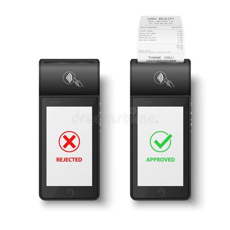 Vector 3d Black Nfc Payment Machine With Rejected And Approved Status Paper Cash Receipt Bill