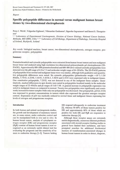 Pdf Specific Polypeptide Differences In Normal Versus Malignant Human Breast Tissues By Two