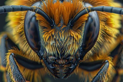 Super Macro Photography Of Bee Face With High Details Stock