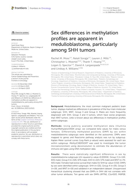 PDF Sex Differences In Methylation Profiles Are Apparent In Medulloblastoma Particularly