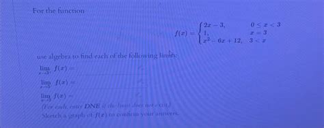 Solved For The Funcrion F X ⎩⎨⎧2x−3 1 X2−6x 12 0≤x