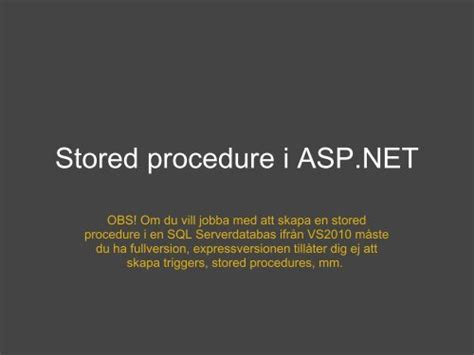 Stored Procedure I Aspnet