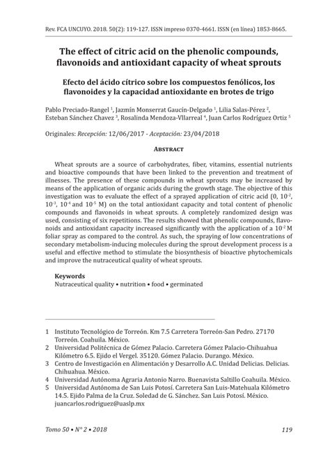 Pdf The Effect Of Citric Acid On The Phenolic Compounds Flavonoids And Antioxidant Capacity