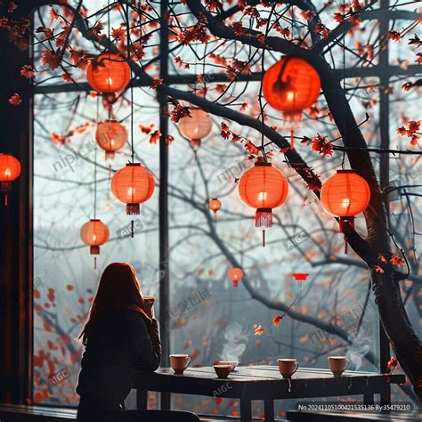 Ai创作图灯笼与红樱 灯笼影绰 窗前人影 红灯胧 元宵节灯笼下 元宵拍照打卡点 窗外人物 红色意境 元宵节拍照打卡 灯笼意境 倒映的红灯笼 灯笼挂枝头 窗上人影 中式梦幻 幽思nipic
